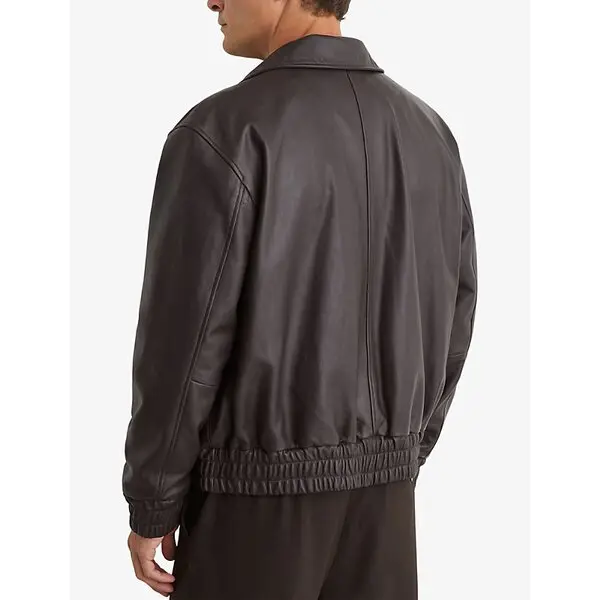 REISS Trinity Oversized-fit Leather Jacket