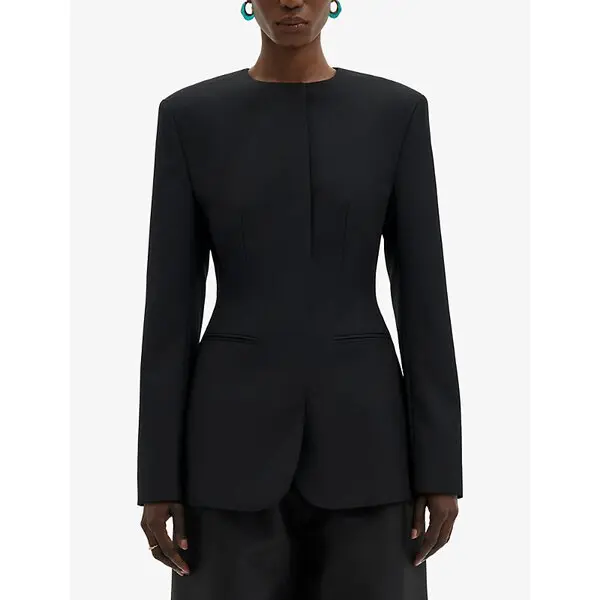 MALINA Carol Collarless Wool And Silk Blazer