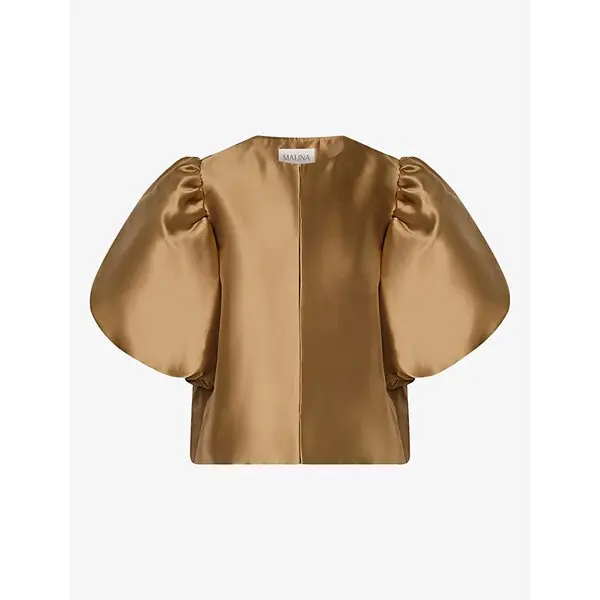 MALINA Cleo Puff-sleeve Satin Blouse