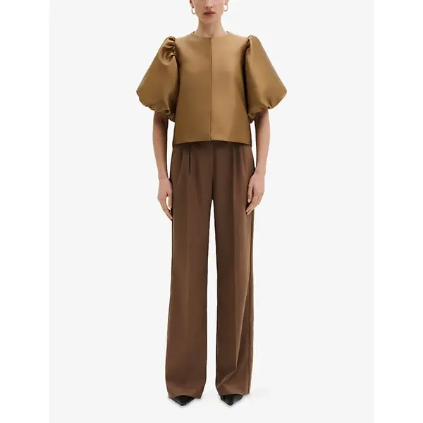 MALINA Cleo Puff-sleeve Satin Blouse