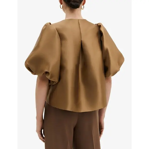 MALINA Cleo Puff-sleeve Satin Blouse