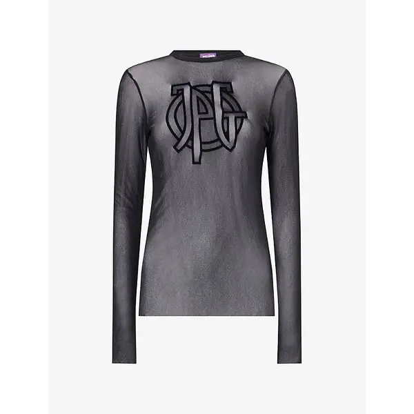 JEAN PAUL GAULTIER Sheer Jpg Logo-print Tulle Top - Black