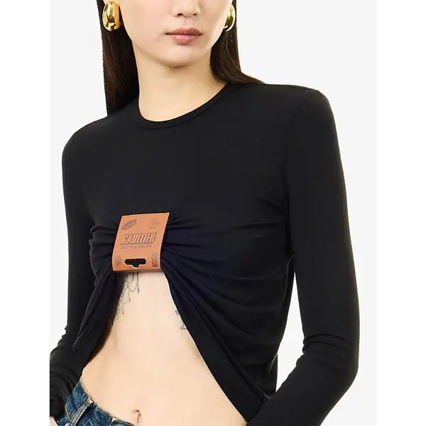 JEAN PAUL GAULTIER Leather Tag Long-sleeve Stretch-jersey Top