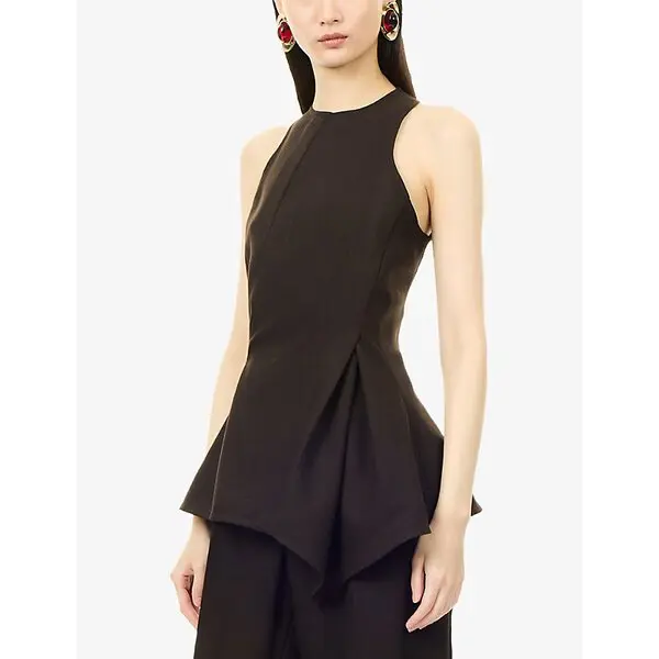 Magda Butrym Asymmetric Pleated Sleeveless Wool Top - Brown