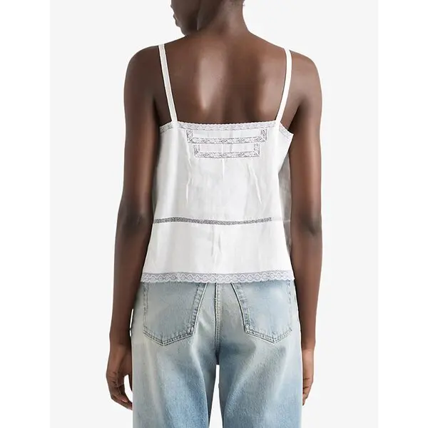 Prada Embroidered Triangle-logo Linen Top