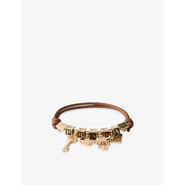 Prada Brand-charm Leather And Metal Bracelet - Brown