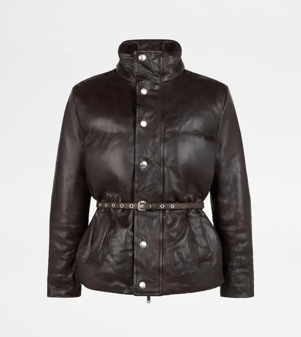 TOD'S Padded Bomber Jacket In Vintage Look Leather - Brown
