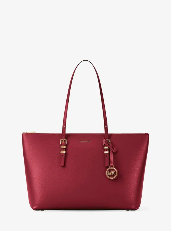 Michael Kors Quinn Large Pebbled Leather Tote Bag In By - Red