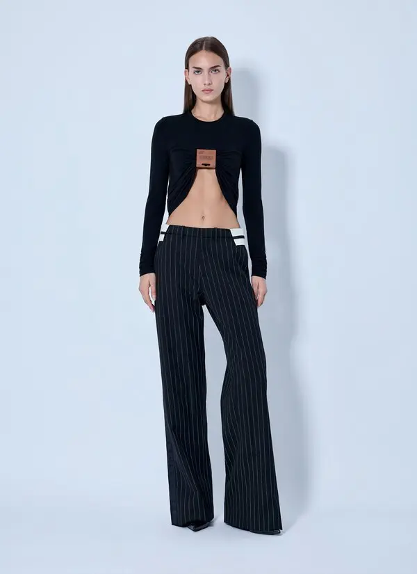 JEAN PAUL GAULTIER Ruched Logo Cropped Top - Black
