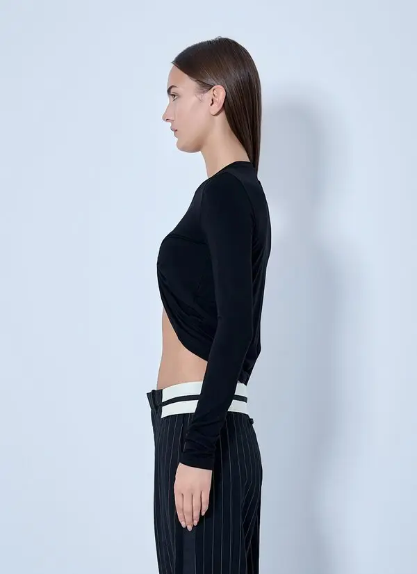 JEAN PAUL GAULTIER Ruched Logo Cropped Top - Black