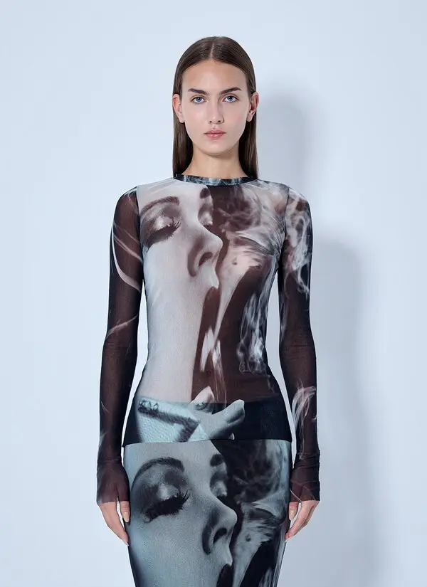 JEAN PAUL GAULTIER Mesh Printed Smoking Long Sleeves Top