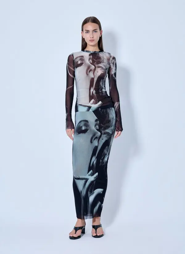 JEAN PAUL GAULTIER Mesh Printed Smoking Long Sleeves Top