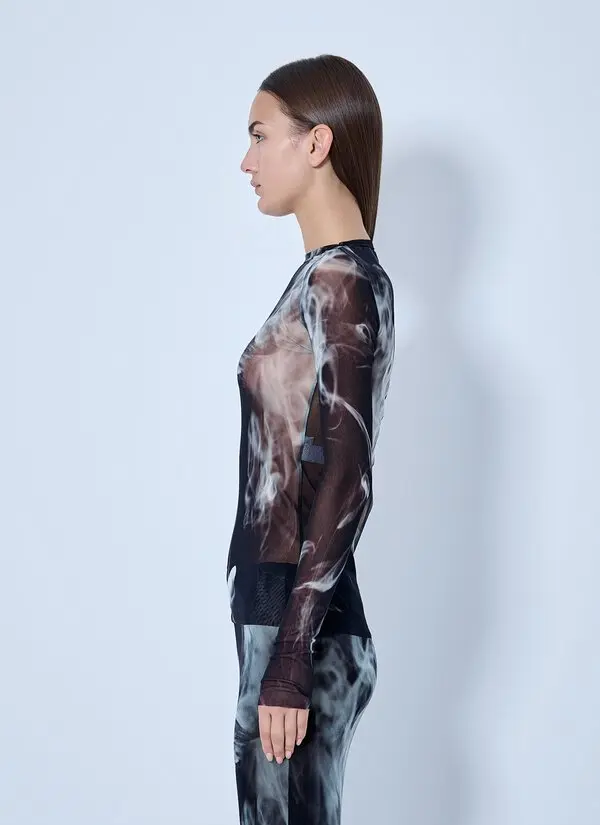JEAN PAUL GAULTIER Mesh Printed Smoking Long Sleeves Top