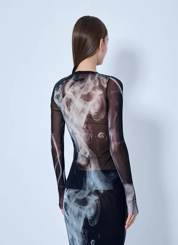 JEAN PAUL GAULTIER Mesh Printed Smoking Long Sleeves Top