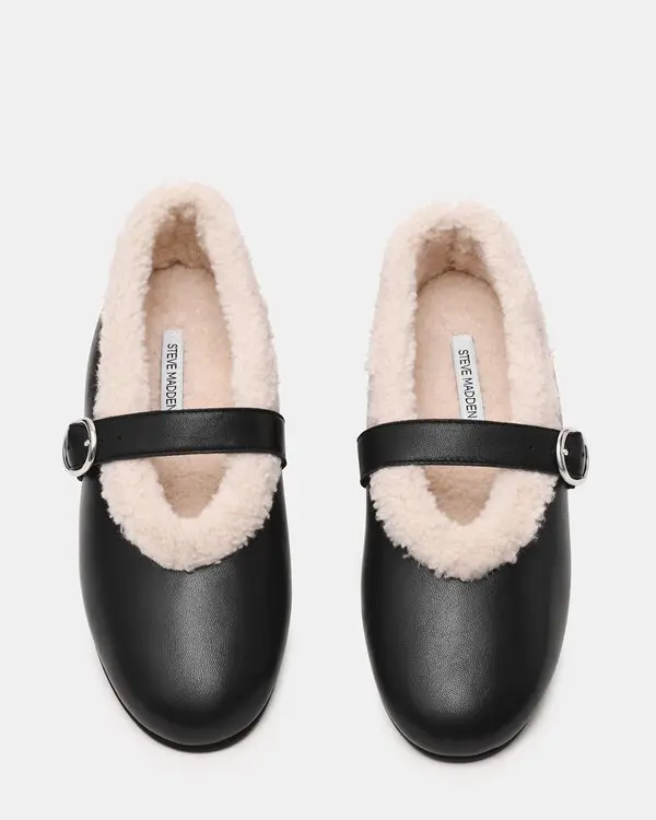 Steve Madden Lodge Faux Fur Flats - Black