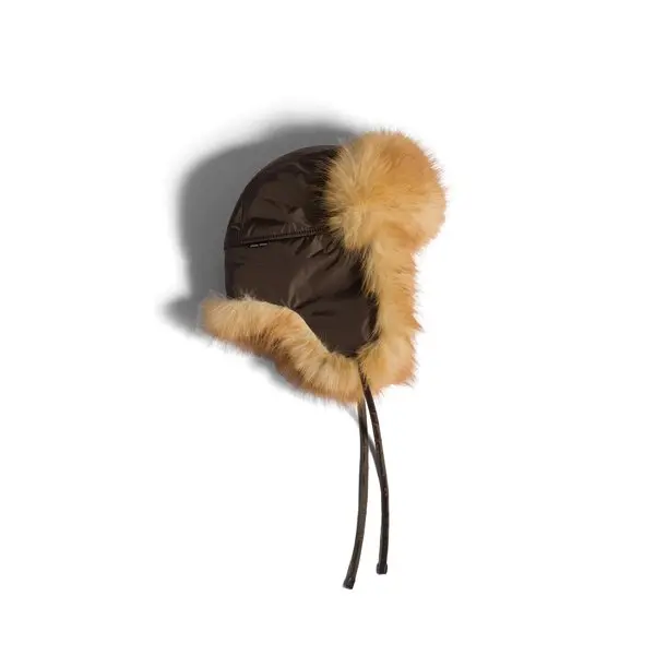 Miu Miu Technical Fabric And Faux Fur Trapper Hat - Ebony/whiskey