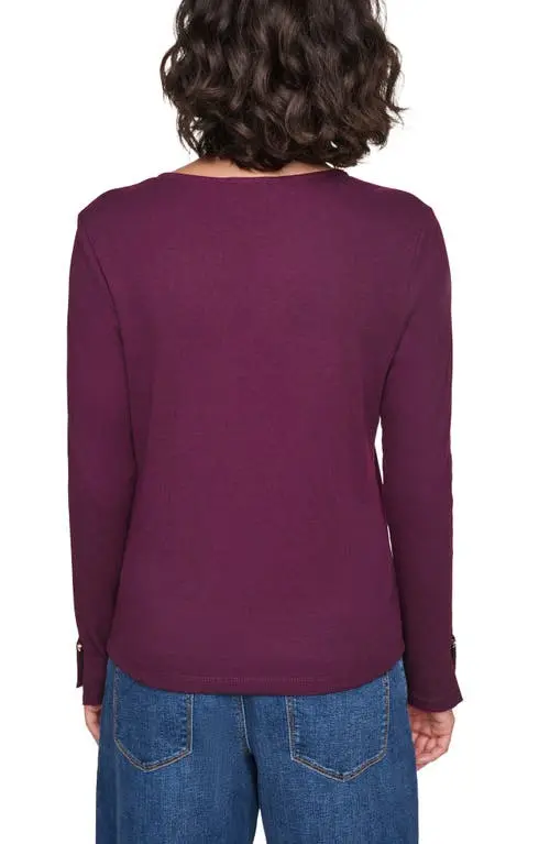 Karl Lagerfeld Paris Button Embellished Long Sleeve Knit Top
