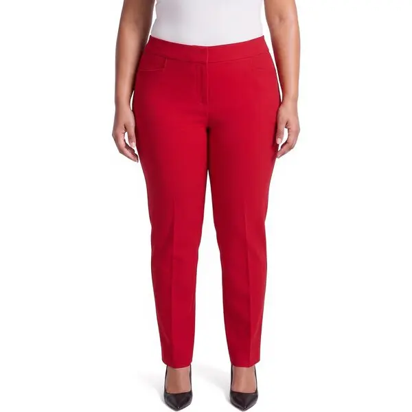 KASPER Straight Leg Trousers - Fire Red