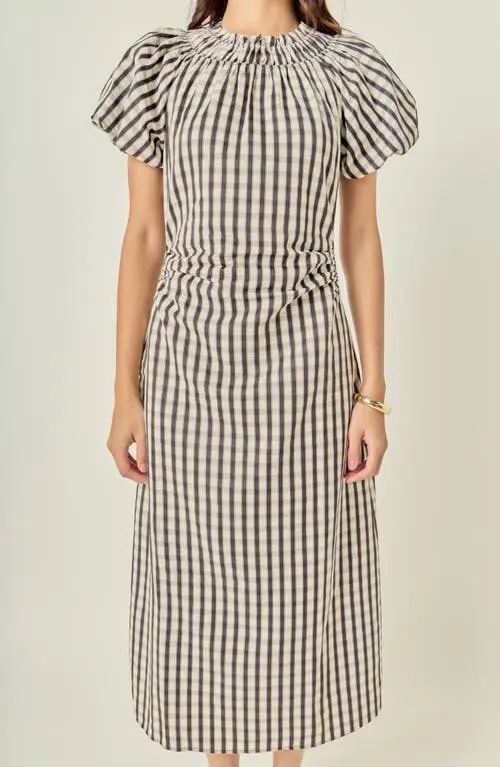English Factory Smocked Neck Gingham Midi Dress