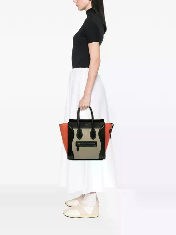 Celine 2014 Micro Tricolor Leather Luggage Tote Bag - Brown