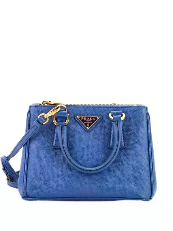 Prada Galleria Double Zip Tote Saffiano Leather Mini Crossbody Bag - Blue