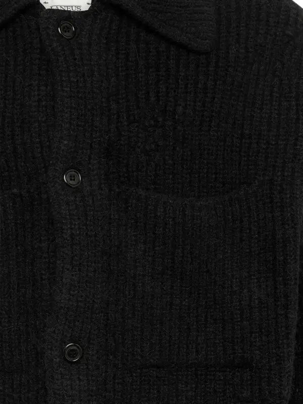 LANEUS Distressed Ribbed Cardigan - Black