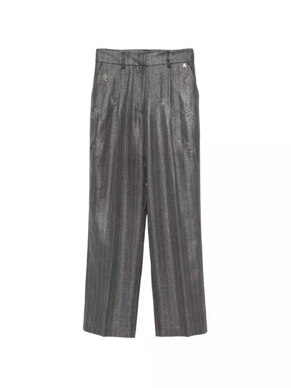 TWINSET Pinstriped Crystal-embellished Trousers - Grey