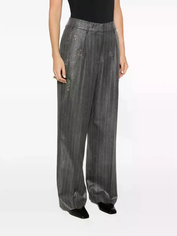 TWINSET Pinstriped Crystal-embellished Trousers - Grey