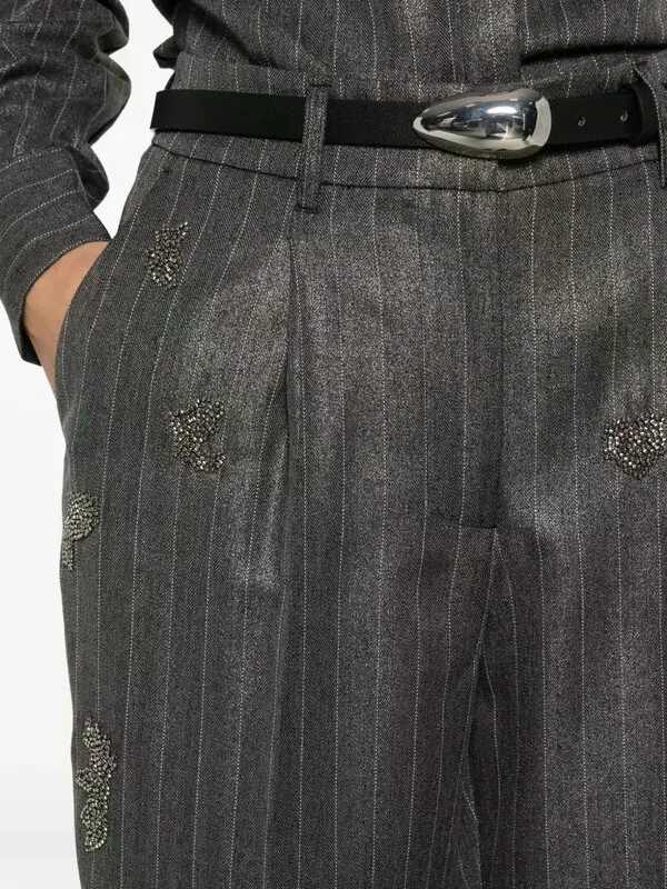 TWINSET Pinstriped Crystal-embellished Trousers - Grey