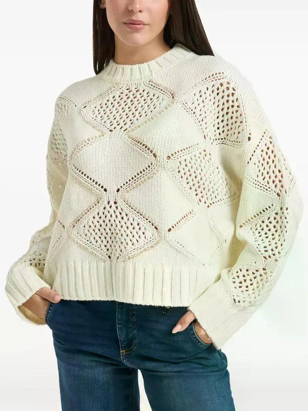 Liu Jo Crystal-embellished Open-knit Sweater - Neutrals