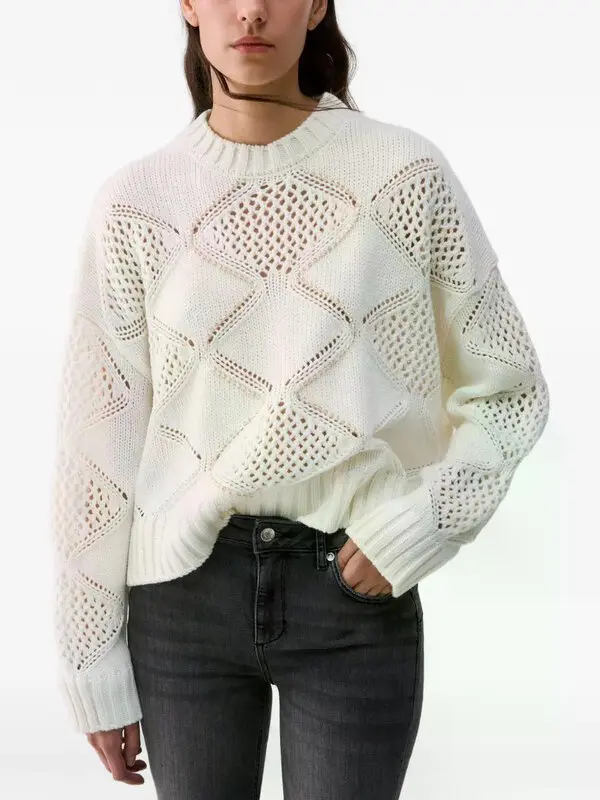 Liu Jo Crystal-embellished Open-knit Sweater - Neutrals