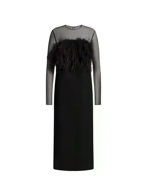 Alberta Ferretti Feather-embellished Enver Satin Midi Dress - Black