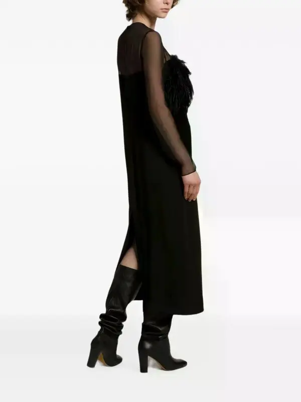 Alberta Ferretti Feather-embellished Enver Satin Midi Dress