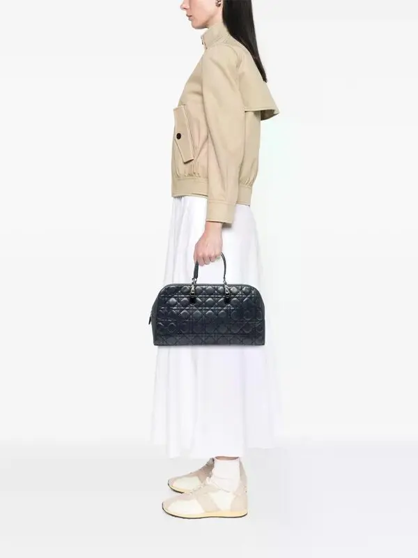 Dior 2001 Perforated Lambskin Cannage And Denim Malice Handbag