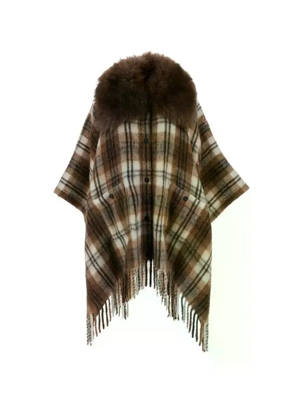 Moncler Plaid Cape - Brown