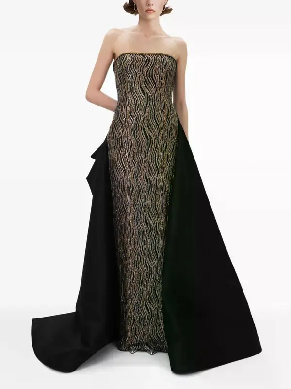 GEMY MAALOUF Strapless Beaded Overskirt Gown
