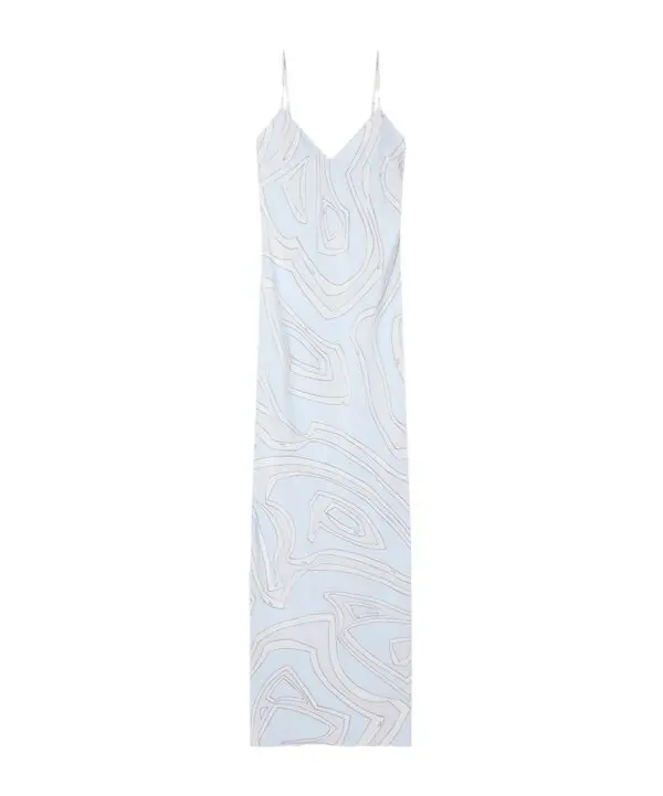 Emilio Pucci Labirinto-print Crêpe De Chine Dress - Light Blue