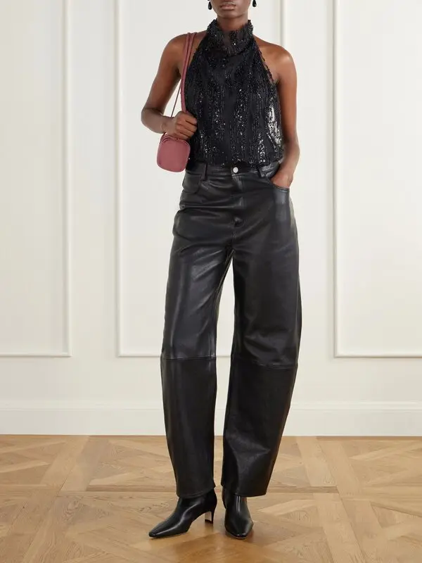 Staud Flocked Bead-embellished Jersey Bodysuit