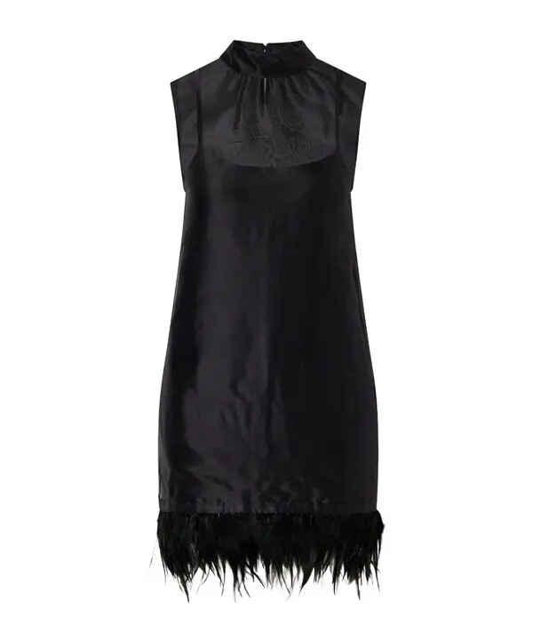 Staud Feather-trimmed Silk Mini Dress