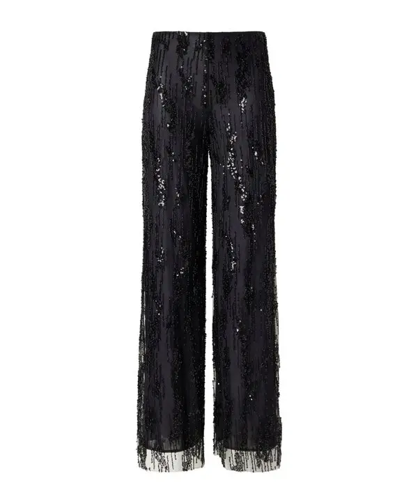 Staud Sequin-trimmed Organza Wide-leg Pants - Black