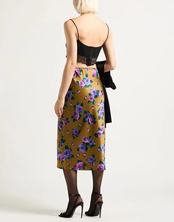 Saint Laurent Floral Satin Midi Skirt