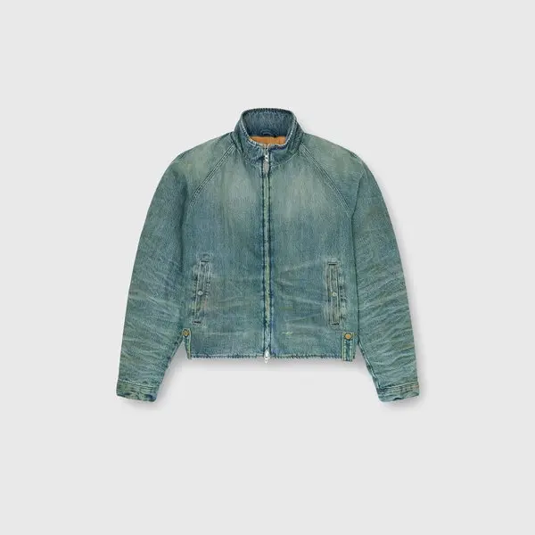 DIESEL® Padded Jacket In Dirty-effect Creased Denim - Blue