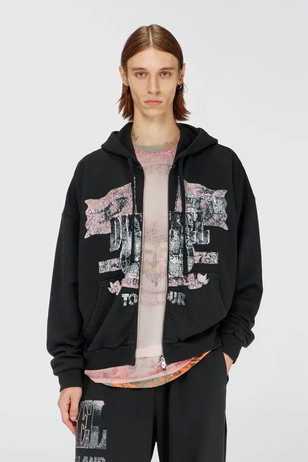 DIESEL® Zip-up Hoodie With Concert Graphics
