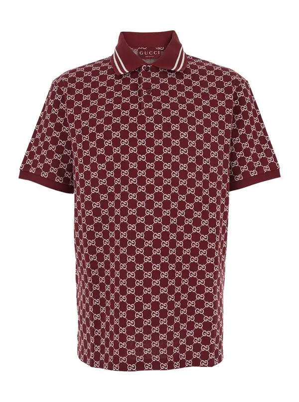 Gucci Red Polo Shirt With Classic Collar And Gg Jacquard Motif In Cotton For - Multicolor