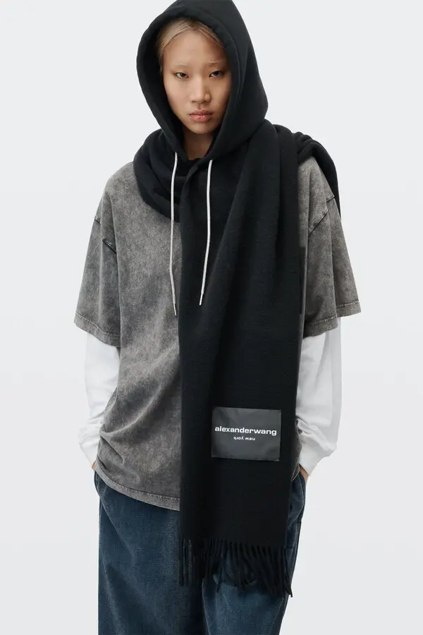 Alexander Wang Crystal Hotfix Drawcord Scarf Hoodie - Sidewalk