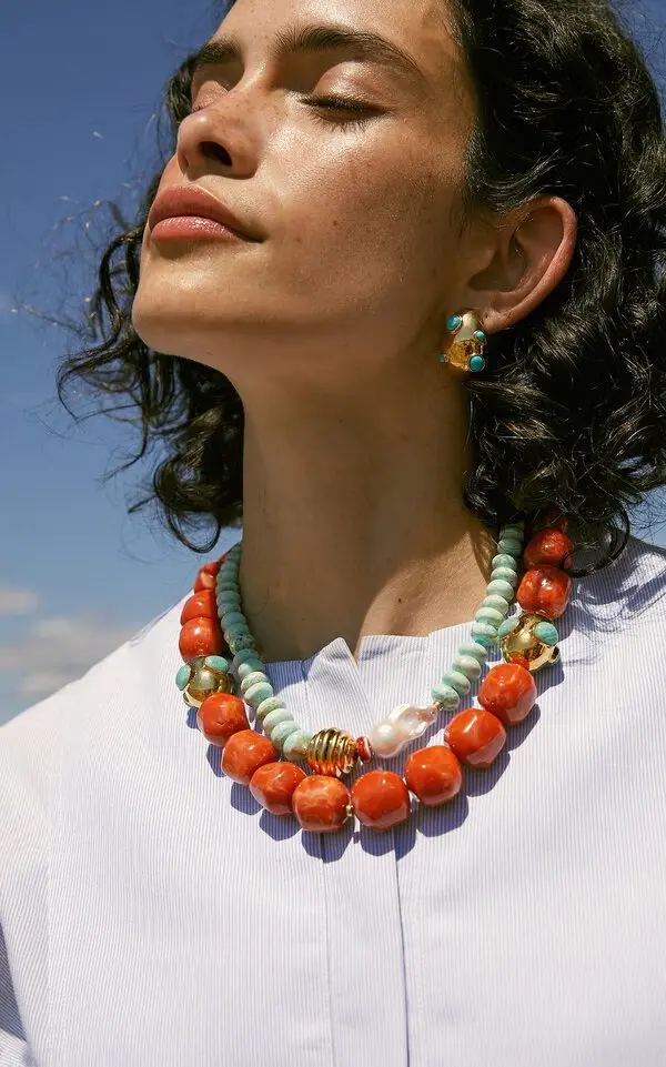 LIZZIE FORTUNATO Mini Arp Earrings In Studded Turquoise