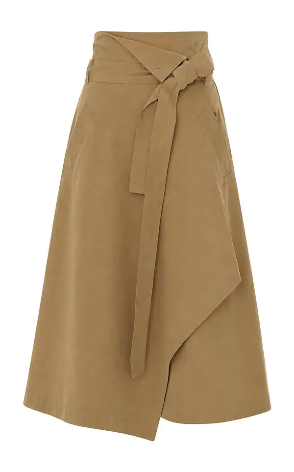 CURATORIA Ceibo Cotton Gabardine Midi Skirt - Tan