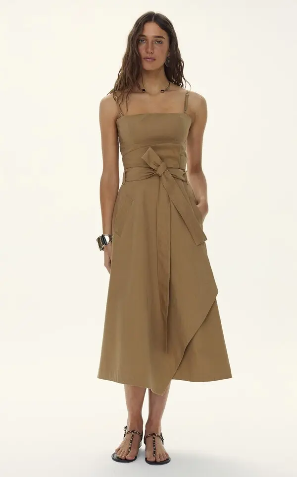 CURATORIA Ceibo Cotton Gabardine Midi Skirt - Tan