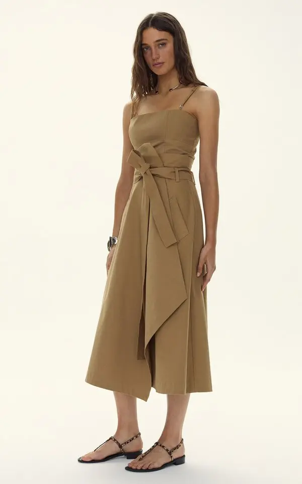 CURATORIA Ceibo Cotton Gabardine Midi Skirt - Tan