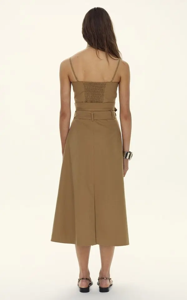 CURATORIA Ceibo Cotton Gabardine Midi Skirt - Tan